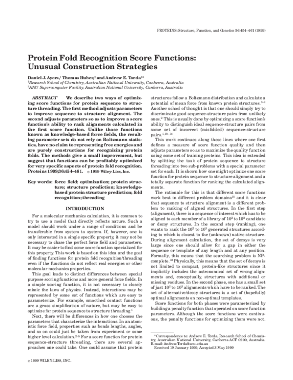(PDF) Protein fold recognition score functions: Unusual construction ...