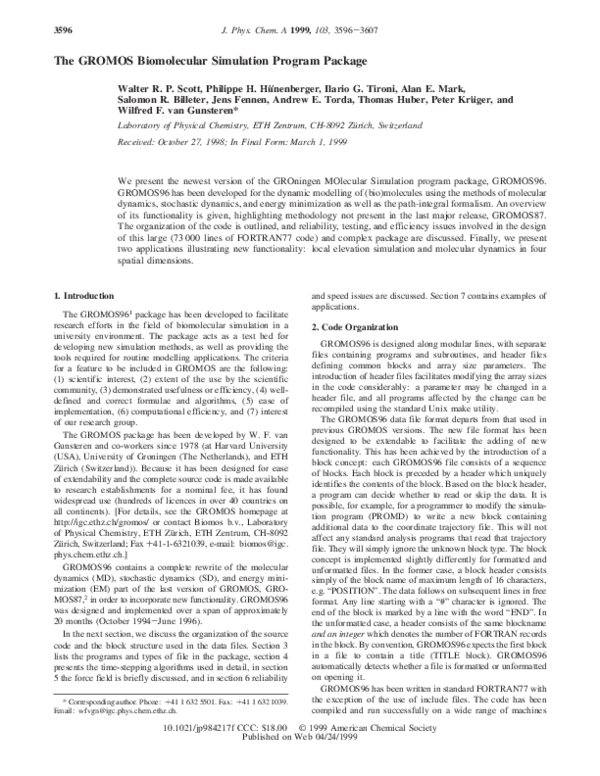 (PDF) The GROMOS Biomolecular Simulation Program Package