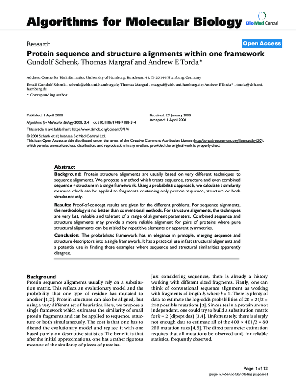 (PDF) Protein sequence and structure alignments within one framework
