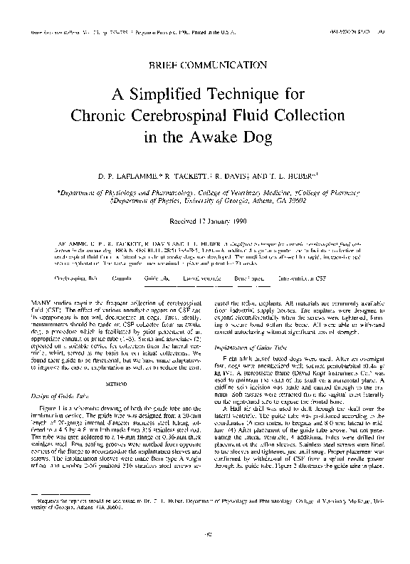 (PDF) A simplified technique for chronic cerebrospinal fluid collection ...