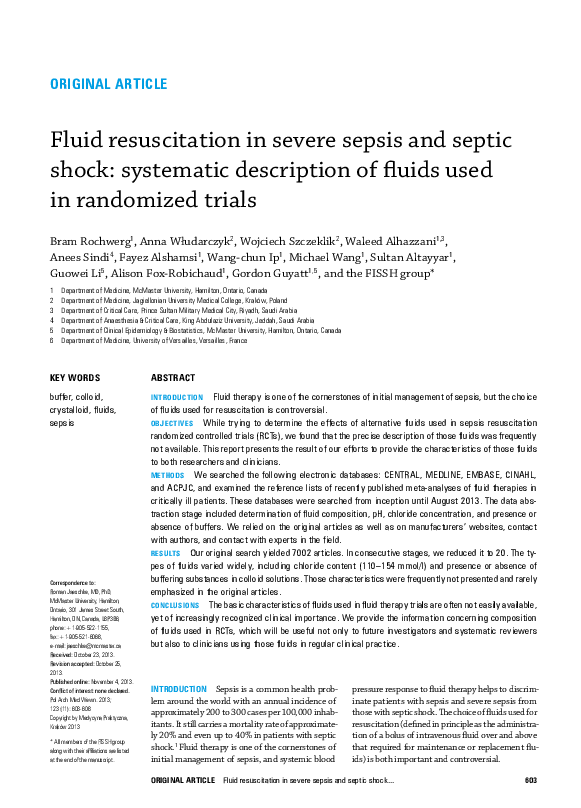 (PDF) Fluid resuscitation in severe sepsis and septic shock: systematic ...