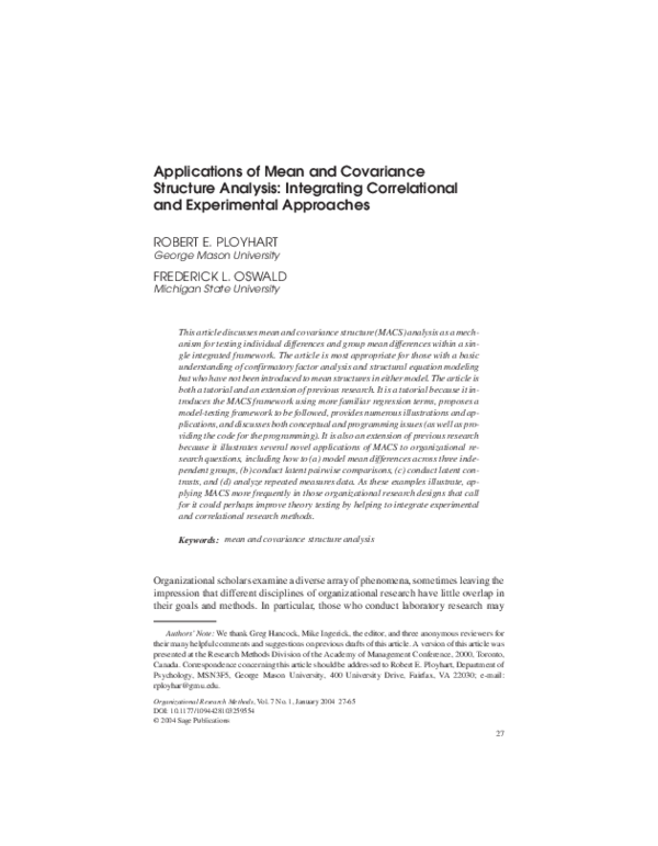 Pdf Applications Of Mean And Covariance Structure Analysis Integrating Correlational And