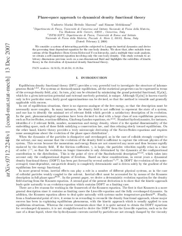 (PDF) Phase-space approach to dynamical density functional theory