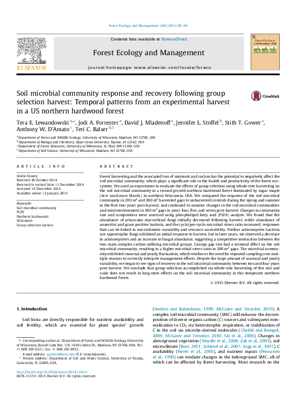 (PDF) Soil microbial community response and recovery following group selection harvest: Temporal ...