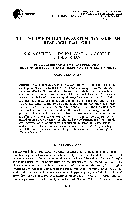 (PDF) Fuel-failure detection system for Pakistan research reactor-1