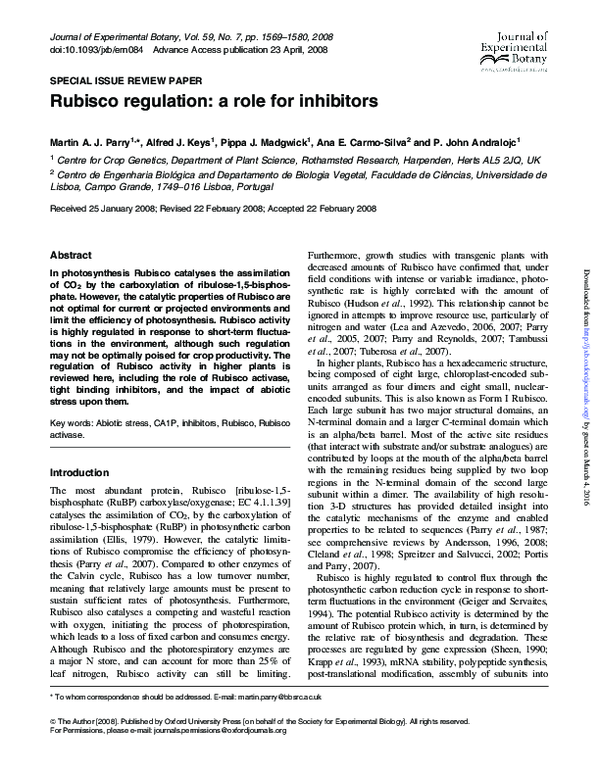 (PDF) Rubisco regulation: a role for inhibitors