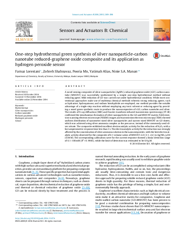 (PDF) One-step hydrothermal green synthesis of silver nanoparticle-carbon nanotube reduced ...