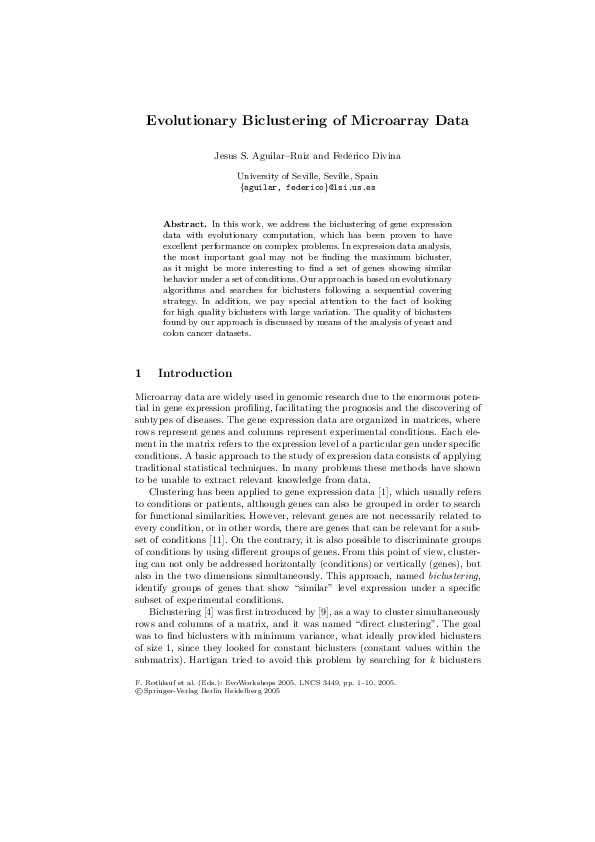 (PDF) Evolutionary Biclustering of Microarray Data