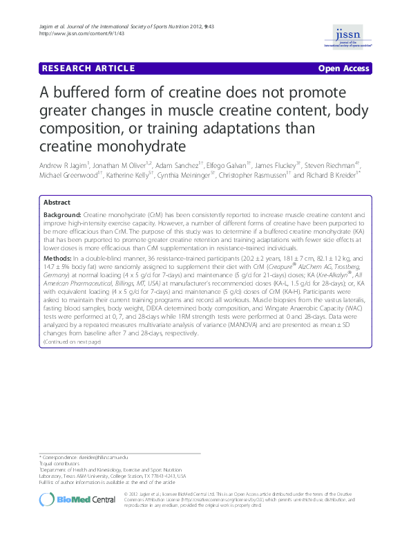 (PDF) A buffered form of creatine does not promote greater changes in ...