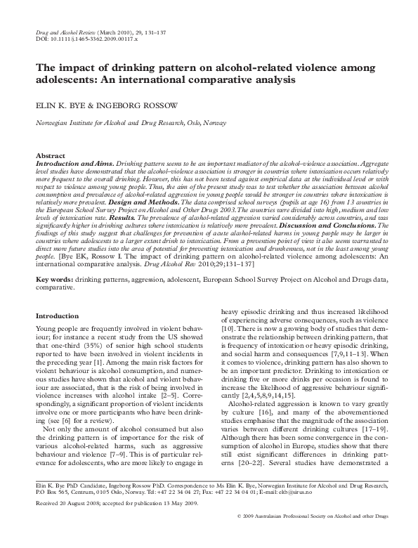 (PDF) The impact of drinking pattern on alcohol-related violence among ...