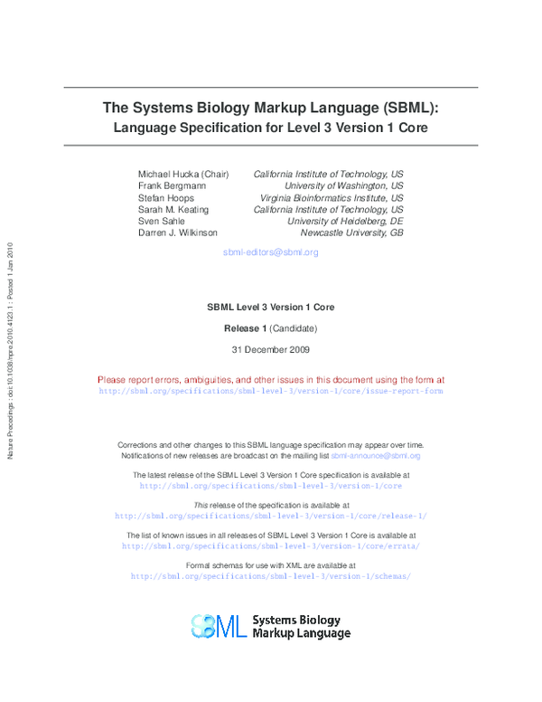 (PDF) The Systems Biology Markup Language (SBML): Language ...