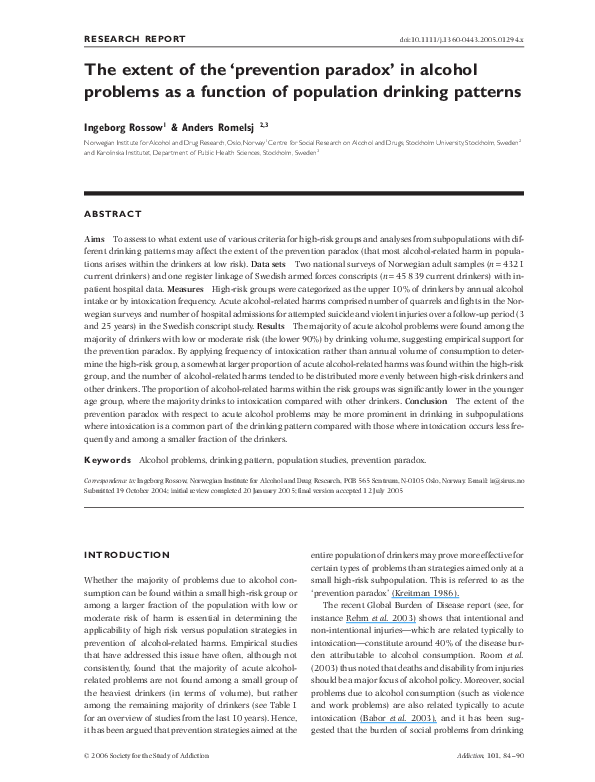 (PDF) The extent of the ‘prevention paradox’ in alcohol problems as a ...