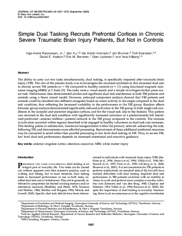 (PDF) Simple Dual Tasking Recruits Prefrontal Cortices in Chronic ...