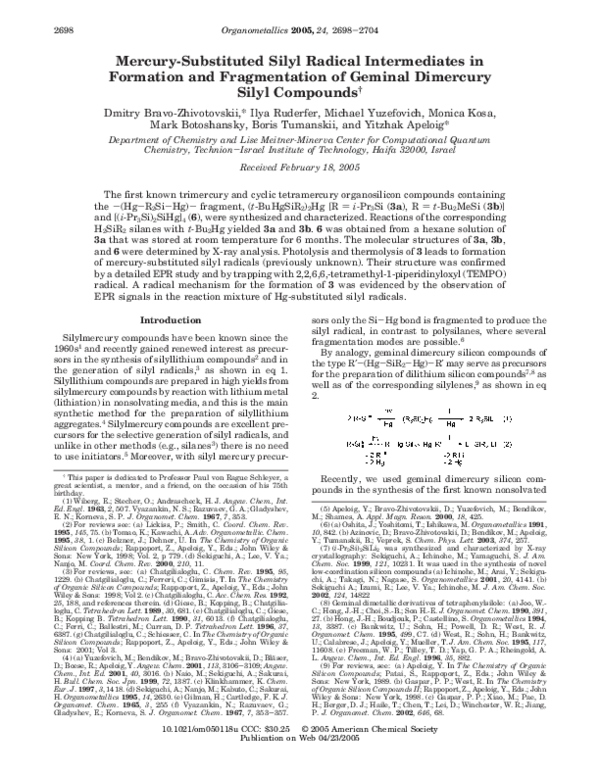 (PDF) Mercury-Substituted Silyl Radical Intermediates in Formation and ...