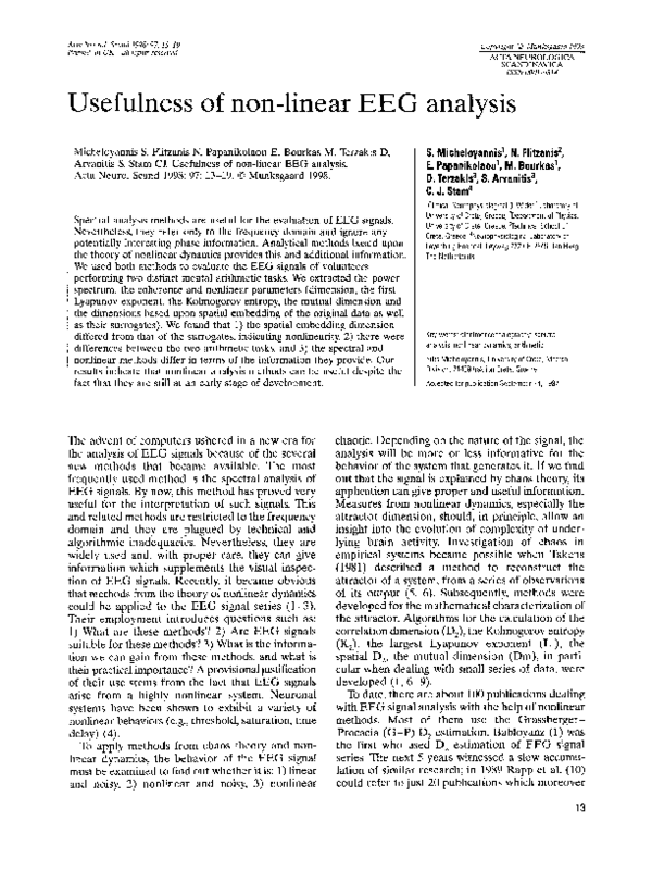 (PDF) Usefulness of non-linear EEG analysis