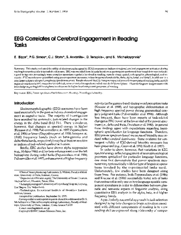 (PDF) EEG correlates of cerebral engagement in reading tasks
