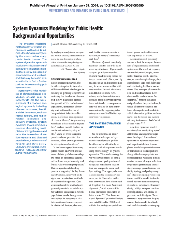(PDF) System Dynamics Modeling for Public Health: Background and ...