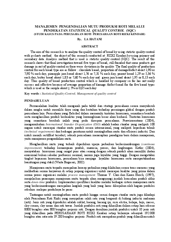 (PDF) MANAJEMEN PENGENDALIAN MUTU PRODUKSI ROTI MELALUI PENDEKATAN ...