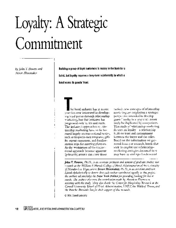 (PDF) Loyalty: A Strategic Commitment