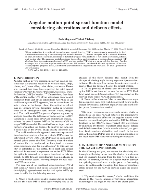 (PDF) Angular motion point spread function model considering aberrations and defocus effects