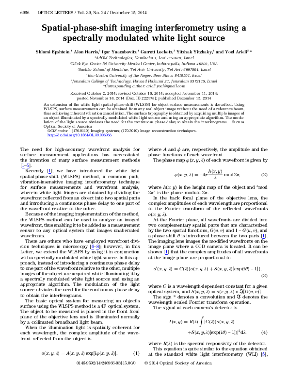 (PDF) Spatial-phase-shift imaging interferometry using a spectrally modulated white light source