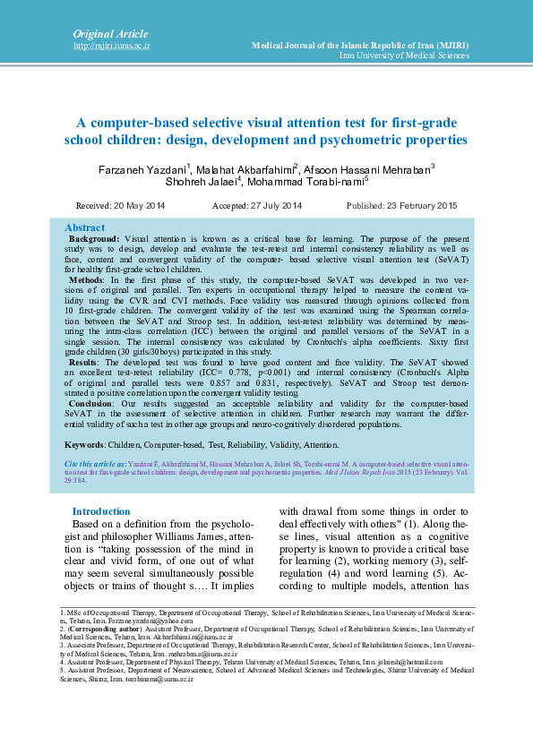 (PDF) A computer-based selective visual attention test for first-grade ...