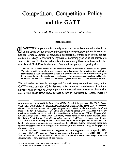 (PDF) Competition, Competition Policy and the GATT