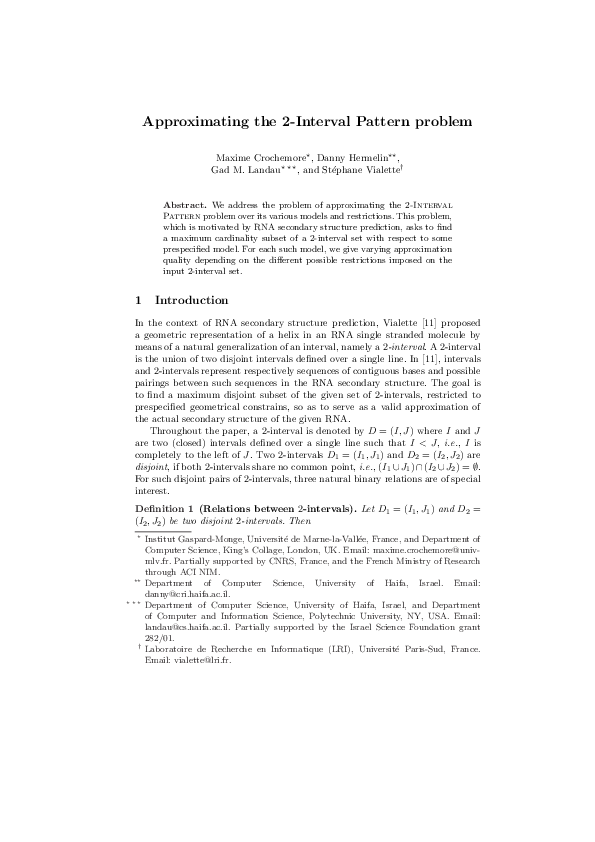 (PDF) Approximating the 2-interval pattern problem