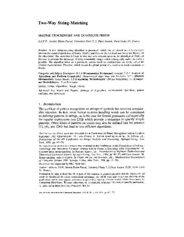(PDF) Two-way string-matching