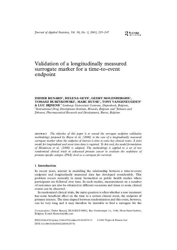 (PDF) Validation of a longitudinally measured surrogate marker for a time-to-event endpoint