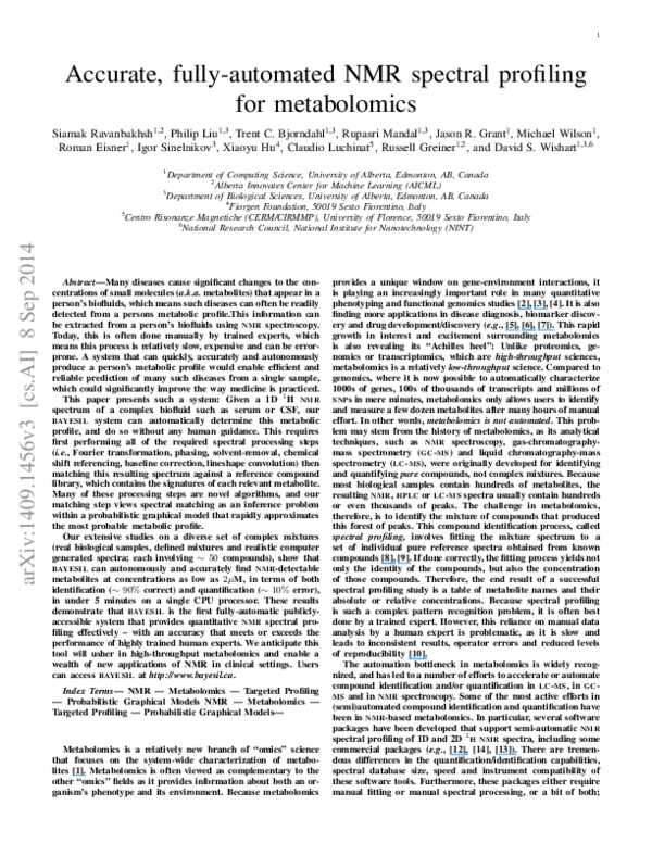 (PDF) Accurate, fully-automated NMR spectral profiling for metabolomics