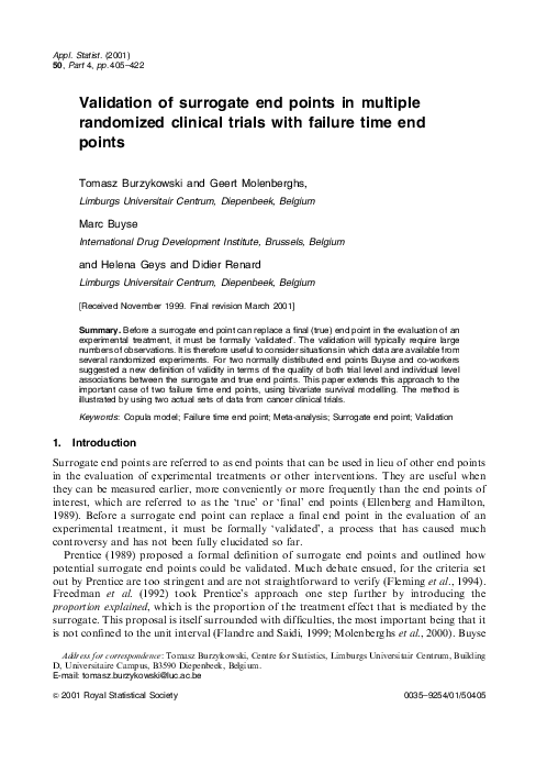 (PDF) Validation of Surrogate Endpoints in Multiple Randomized Clinical Trials with Discrete ...