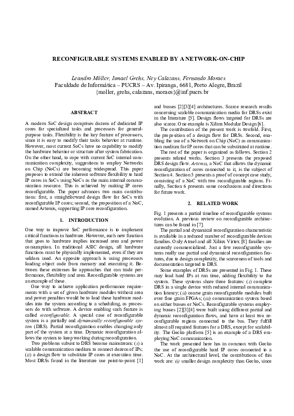 Pdf Reconfigurable Systems Enabled By A Network On Chip