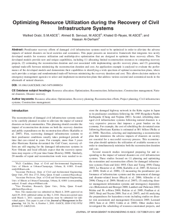 Pdf Optimizing Resource Utilization During The Recovery Of Civil