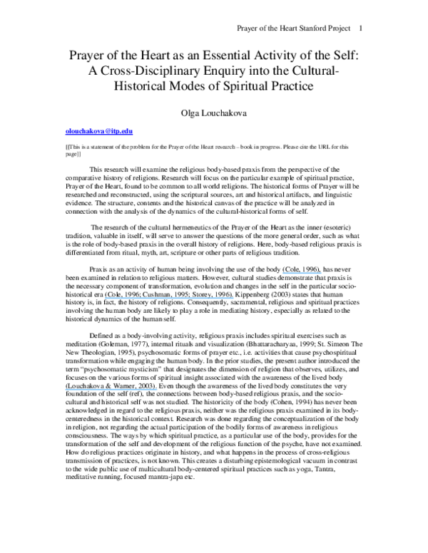 (PDF) Prayer of the Heart as an Essential Activity of the Self: A Cross ...