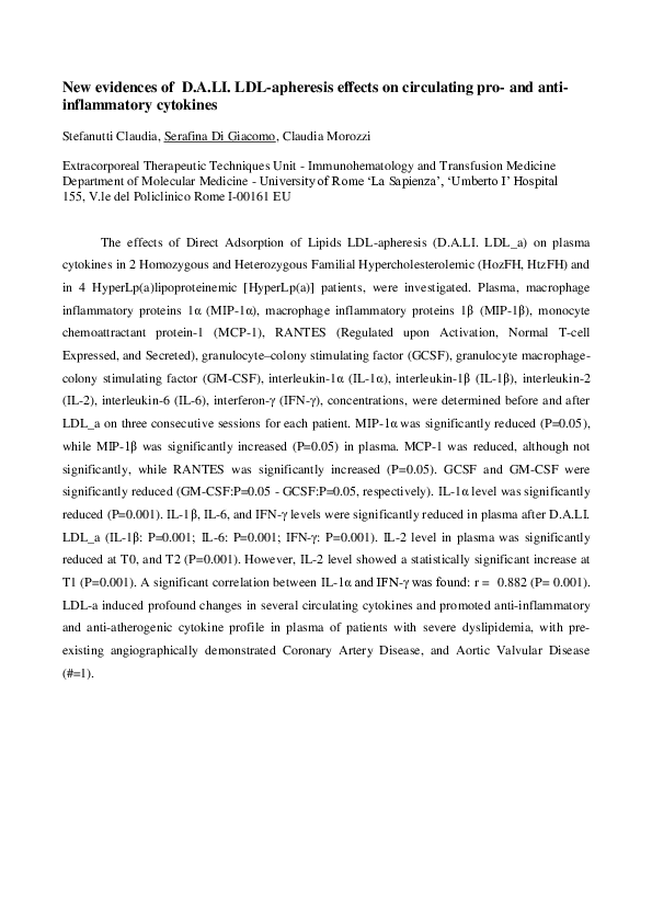 (PDF) New evidences of DALI apheresis on Cytokines