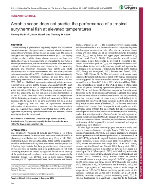 (PDF) Aerobic scope does not predict the performance of a tropical ...