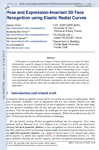 (PDF) Pose and Expression-Invariant 3D Face Recognition using Elastic Radial Curves