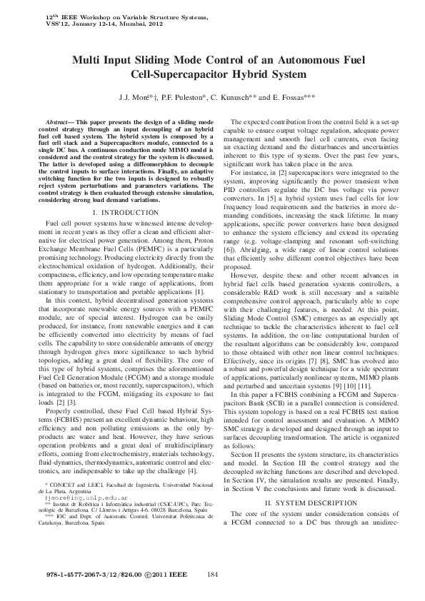 (PDF) Multi input sliding mode control of an autonomous fuel cell-supercapacitor hybrid system