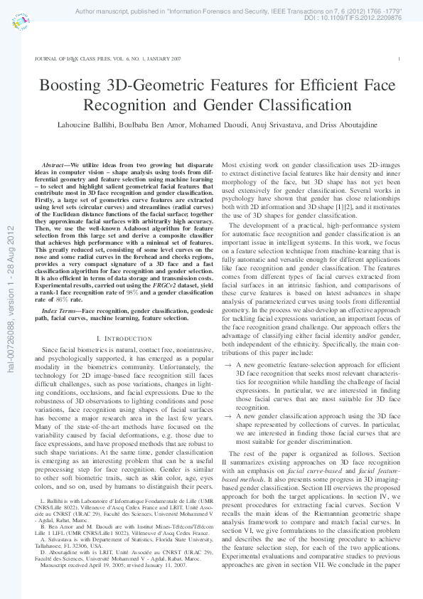 Pdf 3d Feature Selection For Face Recognition