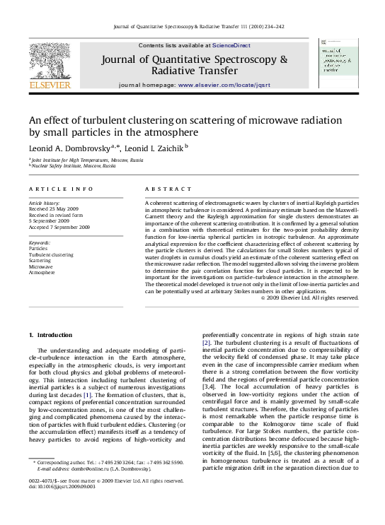 (PDF) An effect of turbulent clustering on scattering of microwave radiation by small particles ...