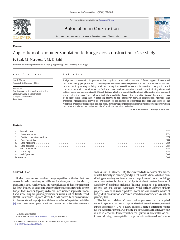 (PDF) Application of computer simulation to bridge deck construction ...