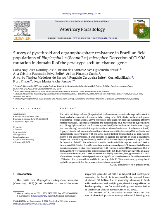(PDF) Survey of pyrethroid and organophosphate resistance in Brazilian field populations of ...