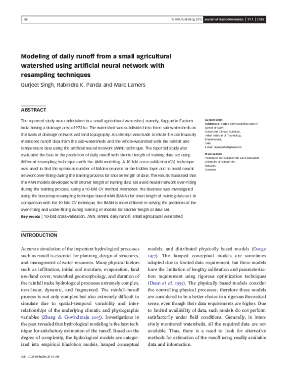 (PDF) Modeling of daily runoff from a small agricultural watershed using artificial neural ...