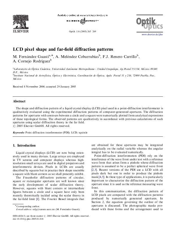 Pdf Lcd Pixel Shape And Far Field Diffraction Patterns