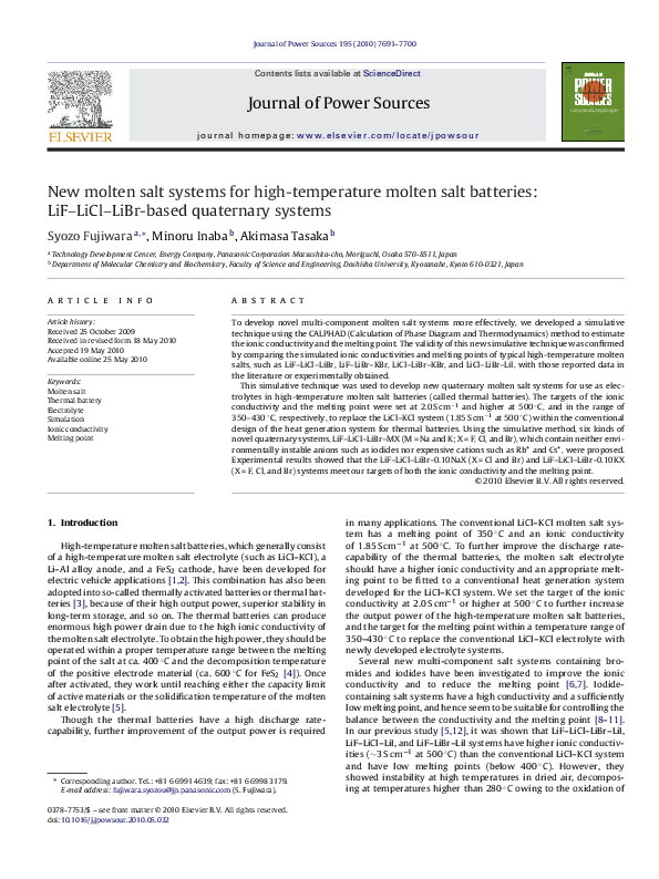 (PDF) New molten salt systems for high temperature molten salt batteries: Ternary and quaternary ...