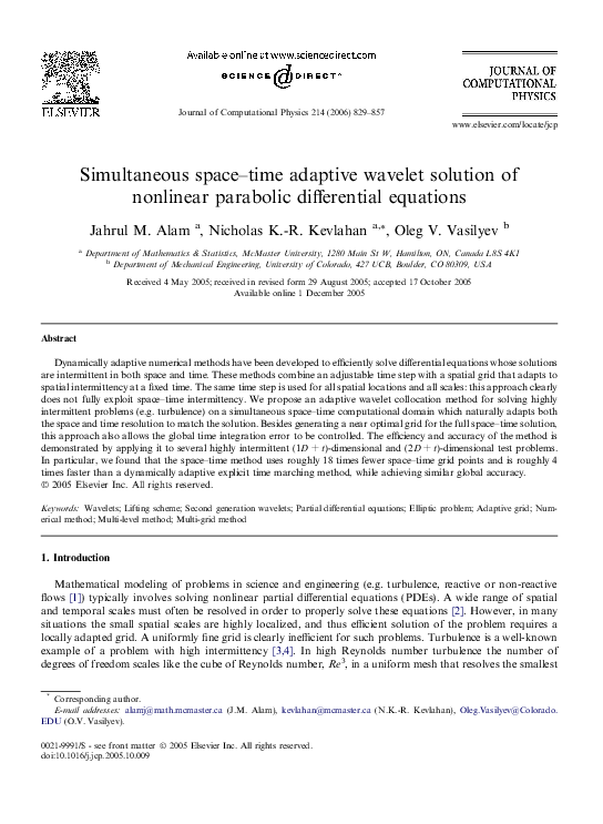 Pdf Simultaneous Space Time Adaptive Wavelet Solution Of Nonlinear Parabolic Differential