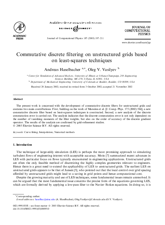 Pdf Commutative Discrete Filtering On Unstructured Grids Based On Least Squares Techniques