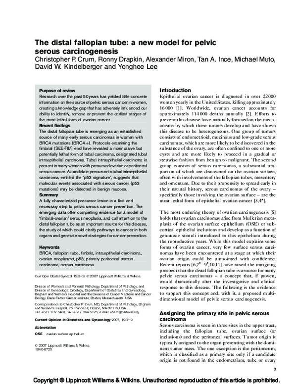 (PDF) The distal fallopian tube: a new model for pelvic serous ...