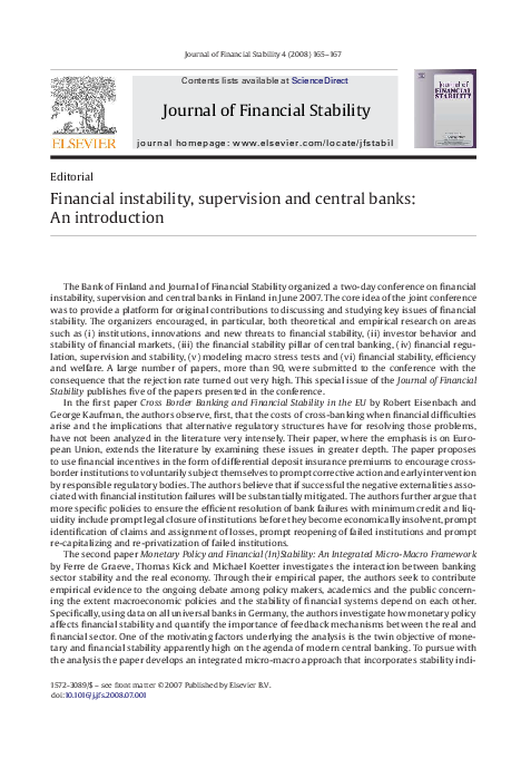 (PDF) Financial instability, supervision and central banks: An introduction